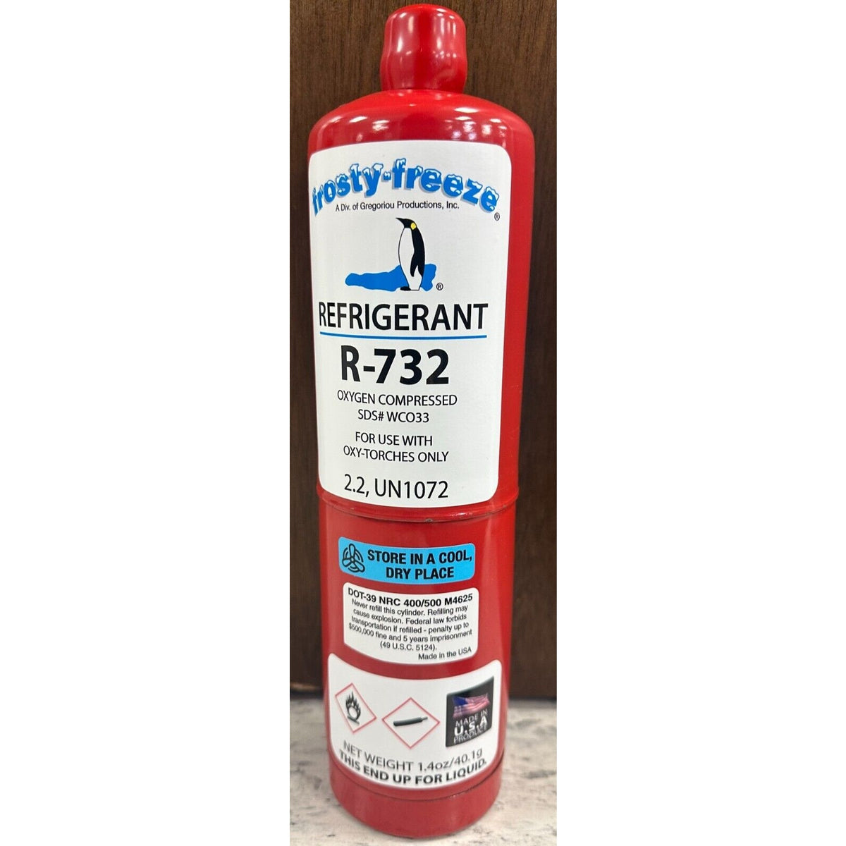 Refrigerant R732, Oxygen, O2, 1.4 oz. @500 PSI CAS #7782-44-7, CGA601 ...