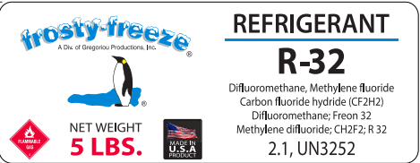 R32 Refrigerant, 5 Lbs. Cylinder, Factory Sealed, Both Liquid & Vapor ...