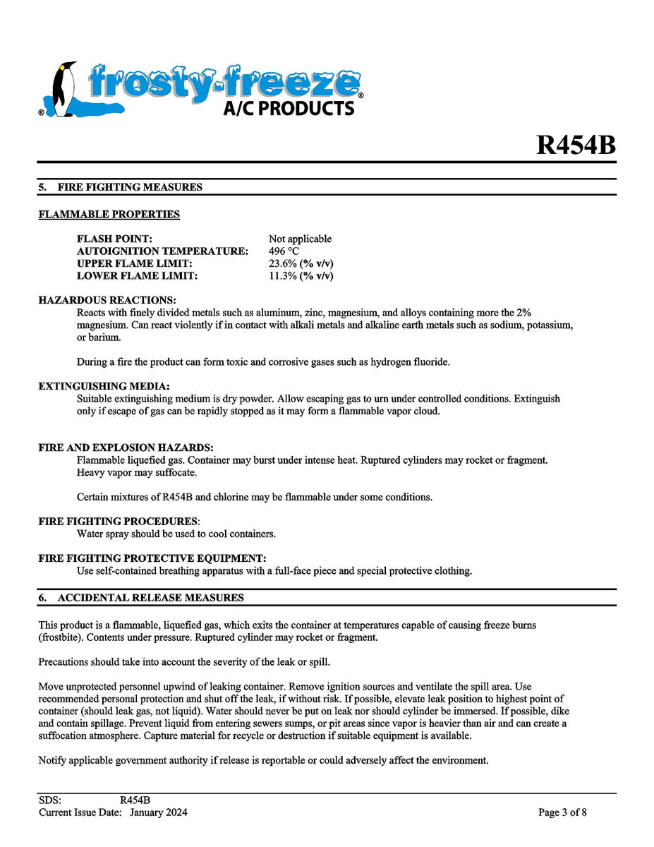 R454b Refrigerant SDS Sheet – Frosty Freeze A/C Products Company