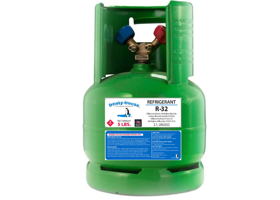 R32 Refrigerant, 5 Lbs. Cylinder, Factory Sealed, Both Liquid & Vapor ...